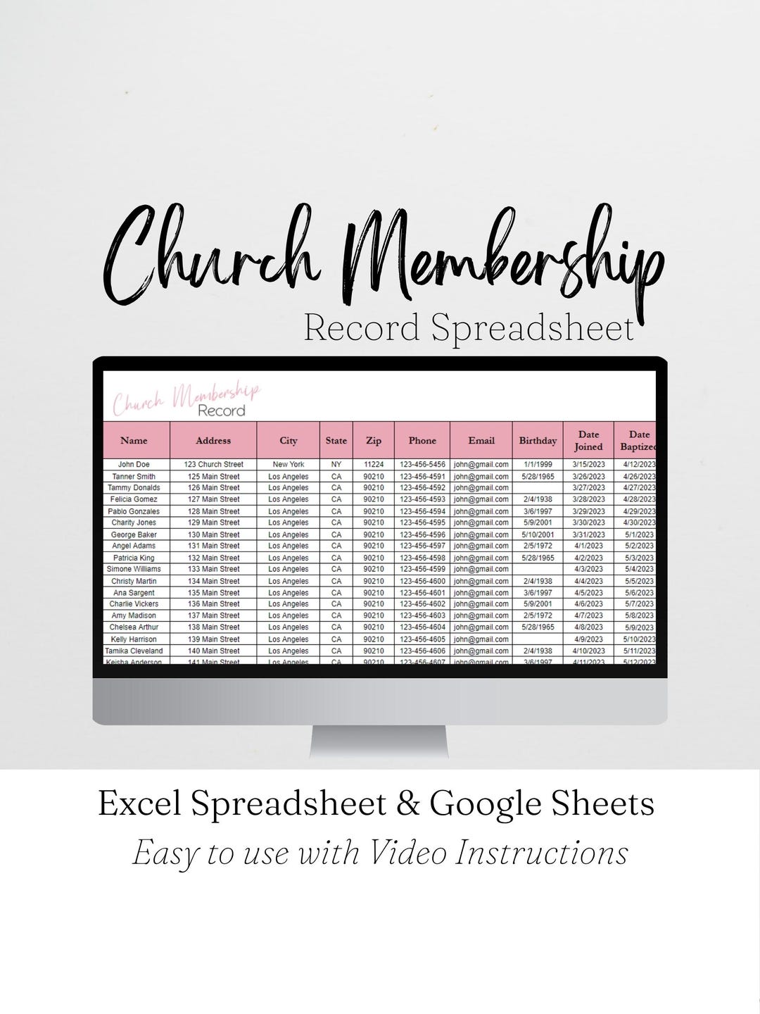 Church Membership Directory Template Excel Spreadsheet, Church ...