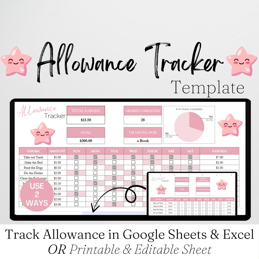 Allowance Tracker, Money Chore Chart for Kids Printables, Weekly ...