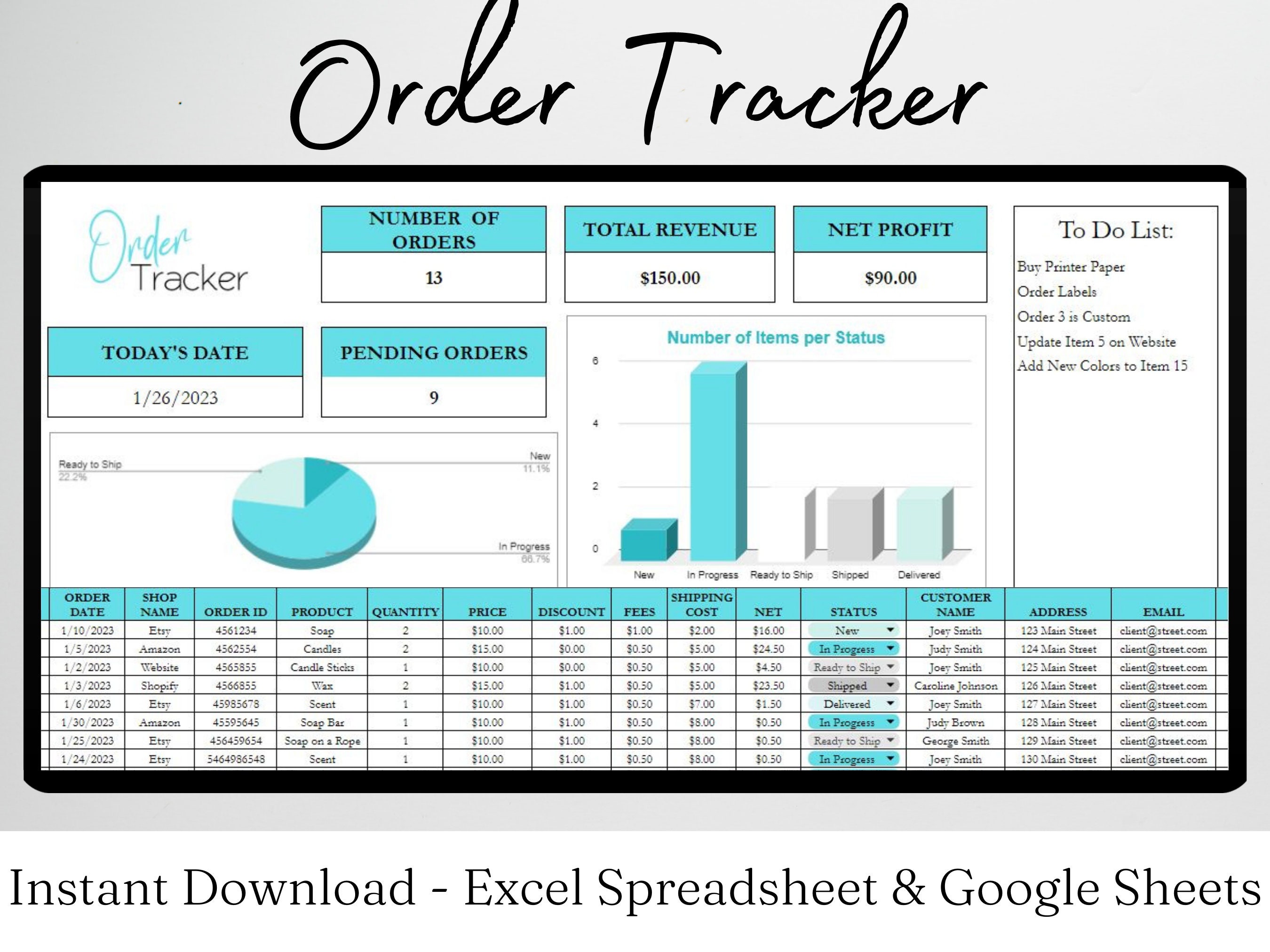 Business Order Tracker Template, Order Tracker Google Sheets, Order ...