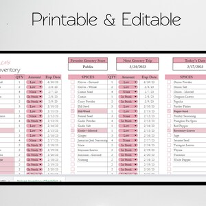 Spices Inventory List, Pantry Inventory Spreadsheet, Spice Inventory ...