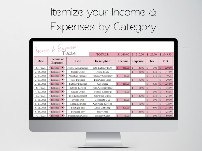Florist Bookkeeping Google Sheets, Floral Business Income and Expenses ...