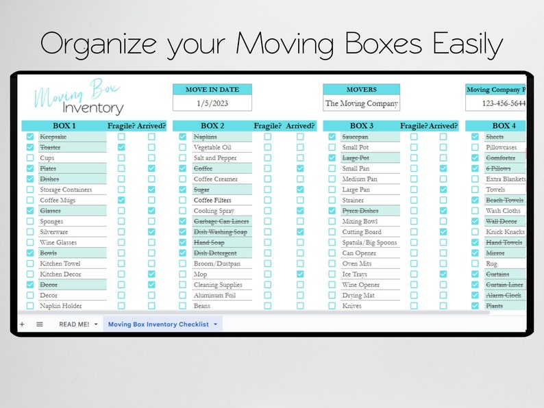 Moving Box Template Google Sheets Moving Box Contents List - Etsy