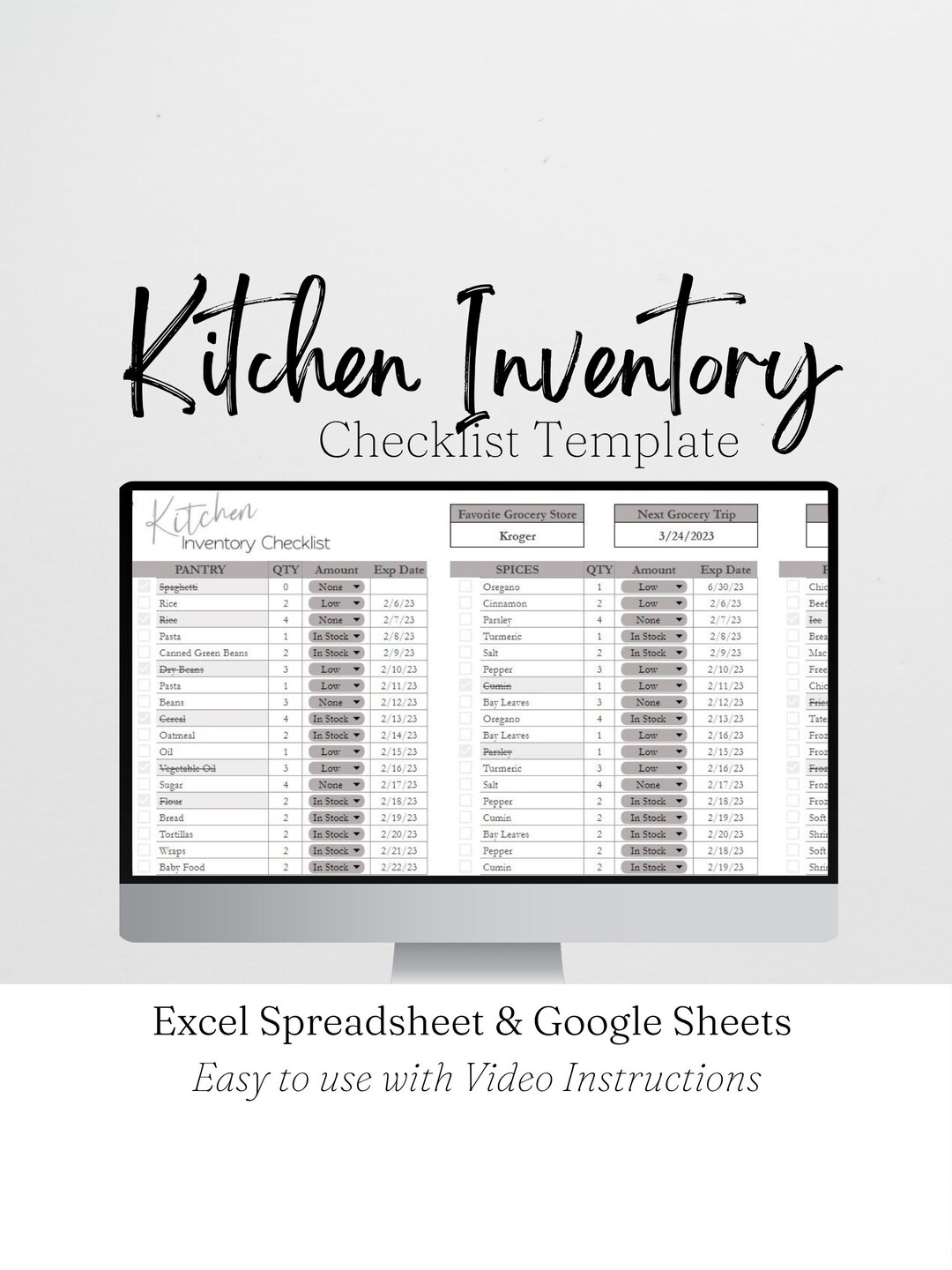 Pantry Inventory Spreadsheet List, Freezer Kitchen Supplies, Kitchen ...