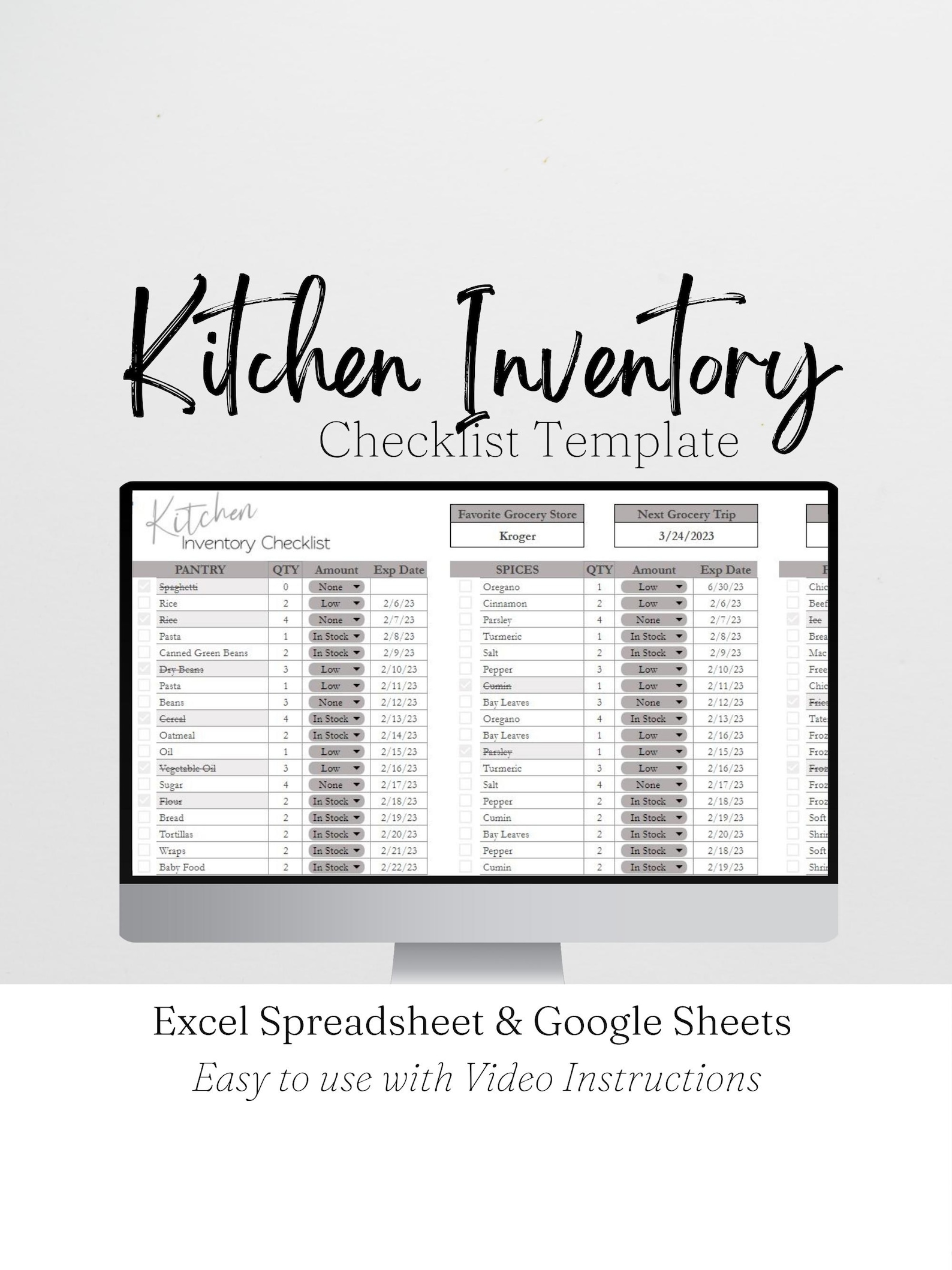 Pantry Inventory Spreadsheet List, Freezer Kitchen Supplies, Kitchen ...