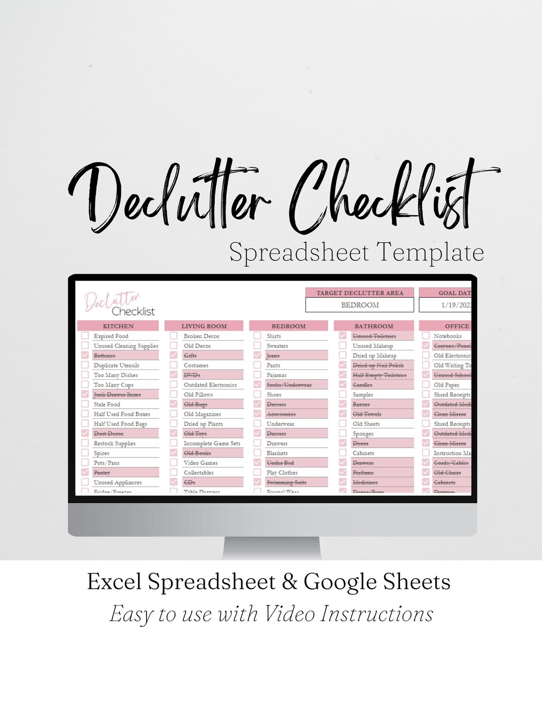 Declutter Checklist Template, Declutter Challenge, Declutter Planner ...