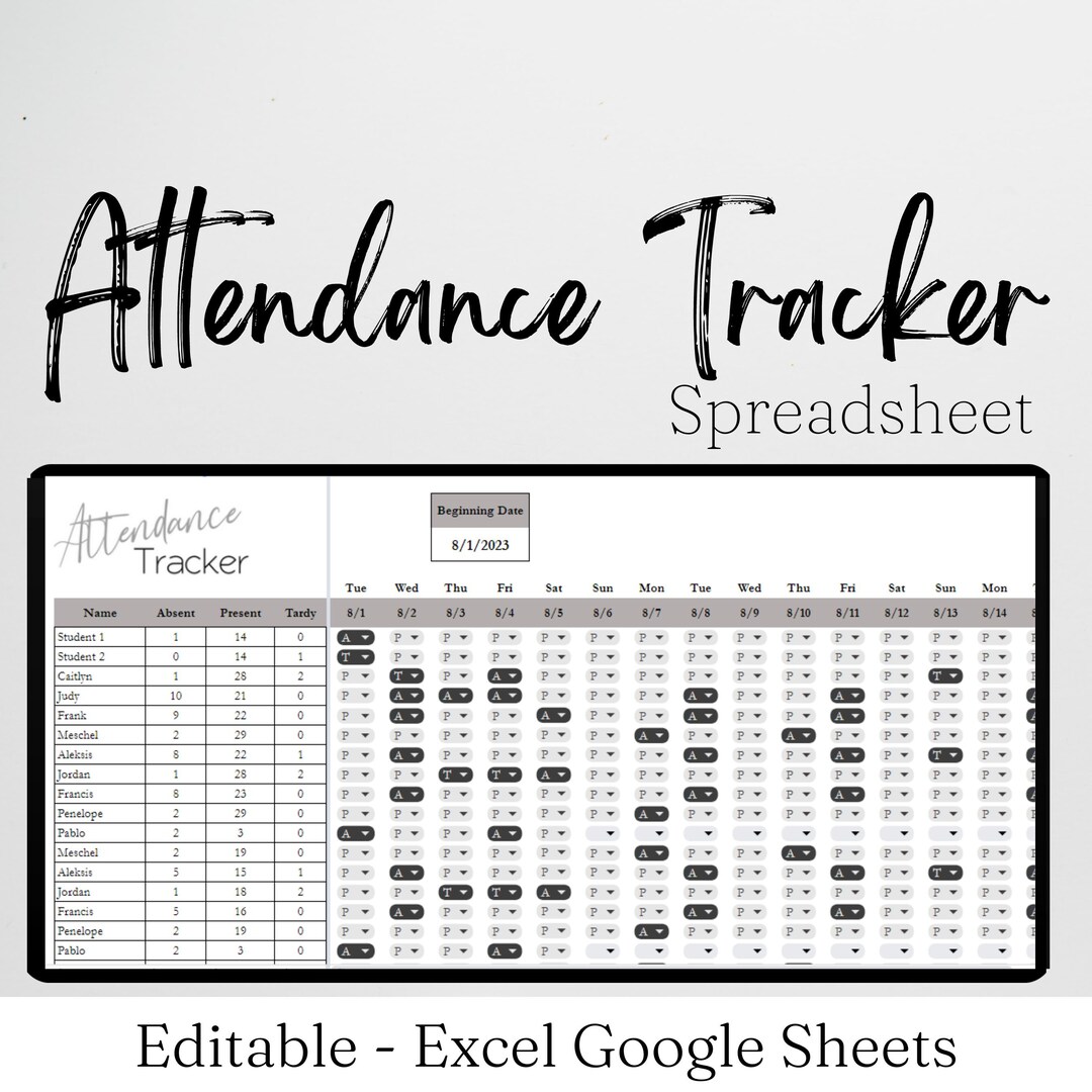 Attendance Tracker Excel Log School Class Template, Attendance Sheet ...
