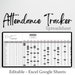 Attendance Tracker Excel Log School Class Template, Attendance Sheet ...
