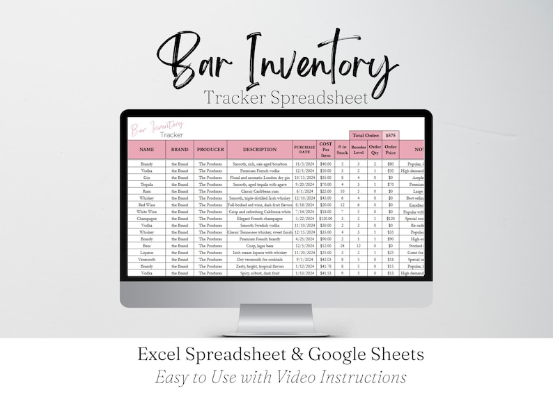 Bar Inventory Spreadsheet, Liquor Inventory, Beer and Wine Inventory ...