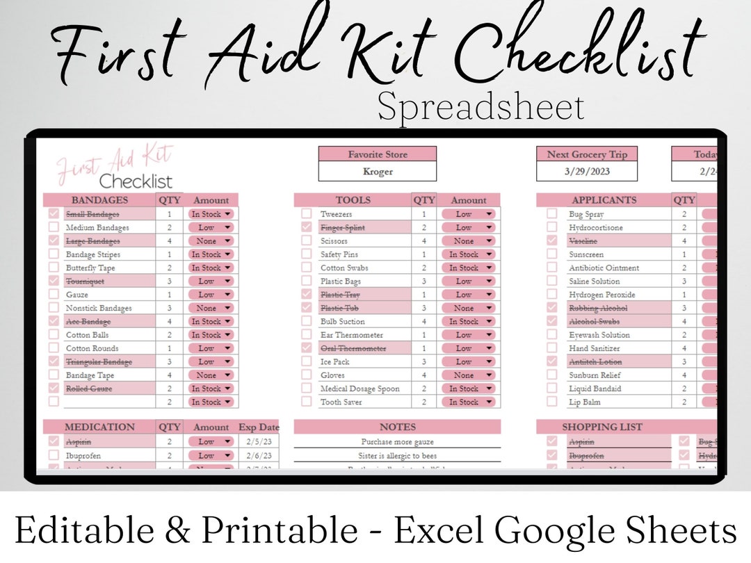 First Aid Kit Checklist First Aid Checklist First Aid Supply List