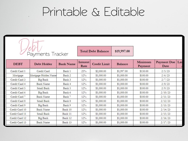 Debt Payments Tracker Excel Spreadsheet Debt Tracker Google - Etsy