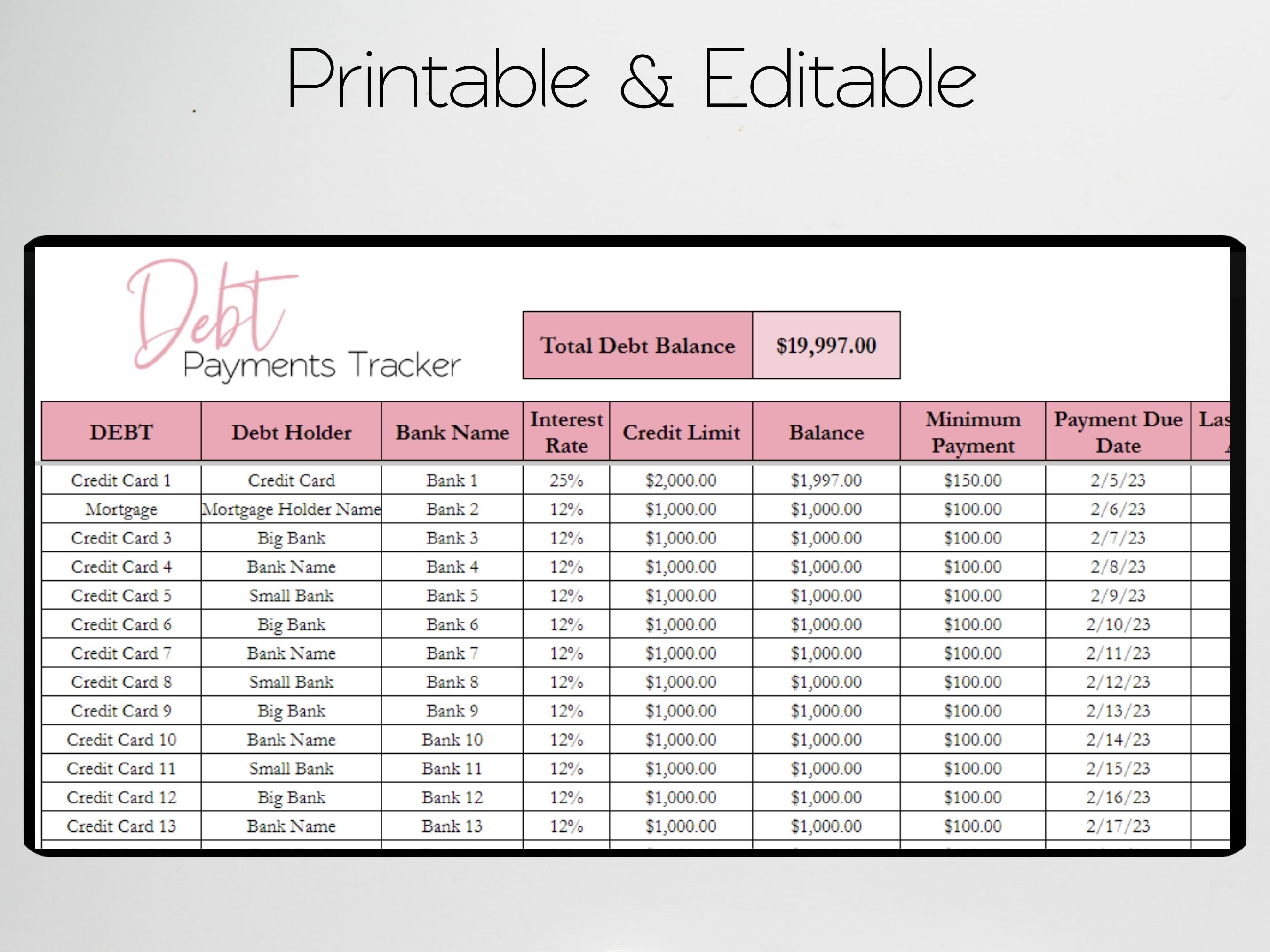 Debt Payments Tracker Excel Spreadsheet Debt Tracker Google - Etsy