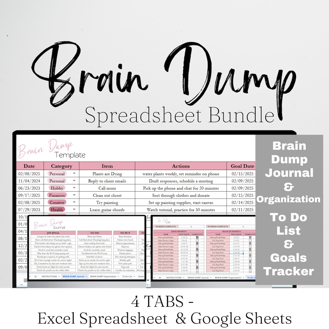 Brain Dump Template Google Sheets, Productivity Planner, Note Taking ...
