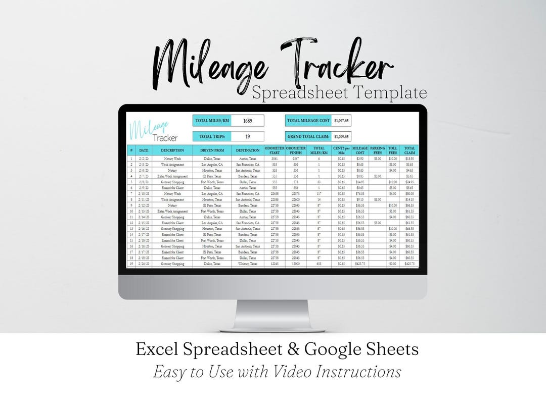 Mileage Log Excel, Mileage Calculator, Mileage Form, Mileage Tracker ...