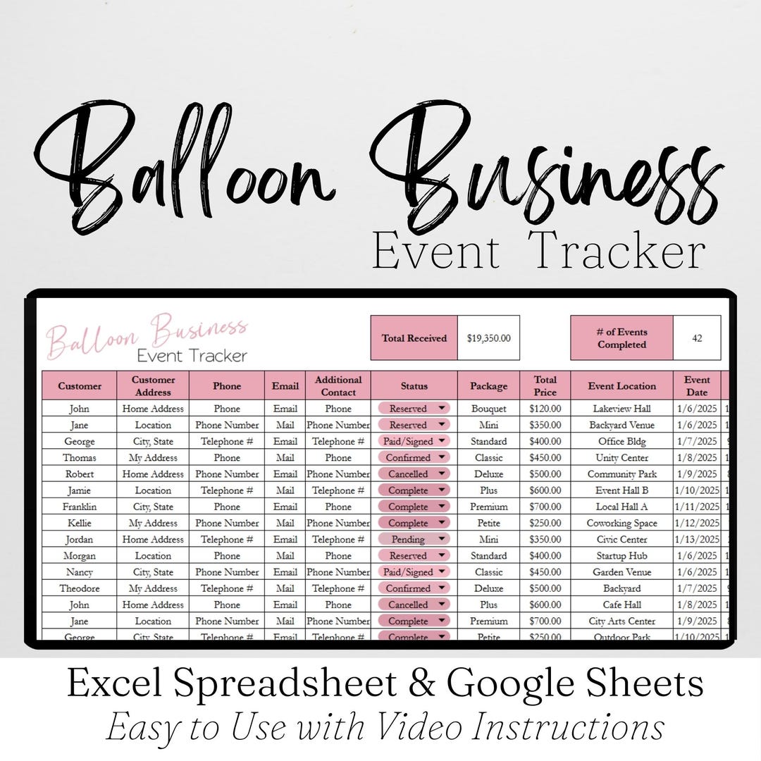 Balloon Business Event Planner Google Sheets, Balloon Artist Business ...