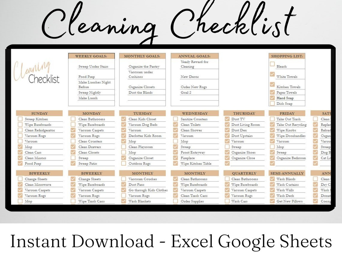 Cleaning Check List Cleaning Chart Cleaning Checklist - Etsy