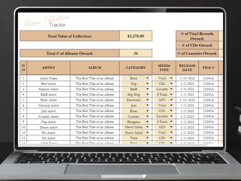 Music Collection Tracker Excel Spreadsheet Music Tracker - Etsy
