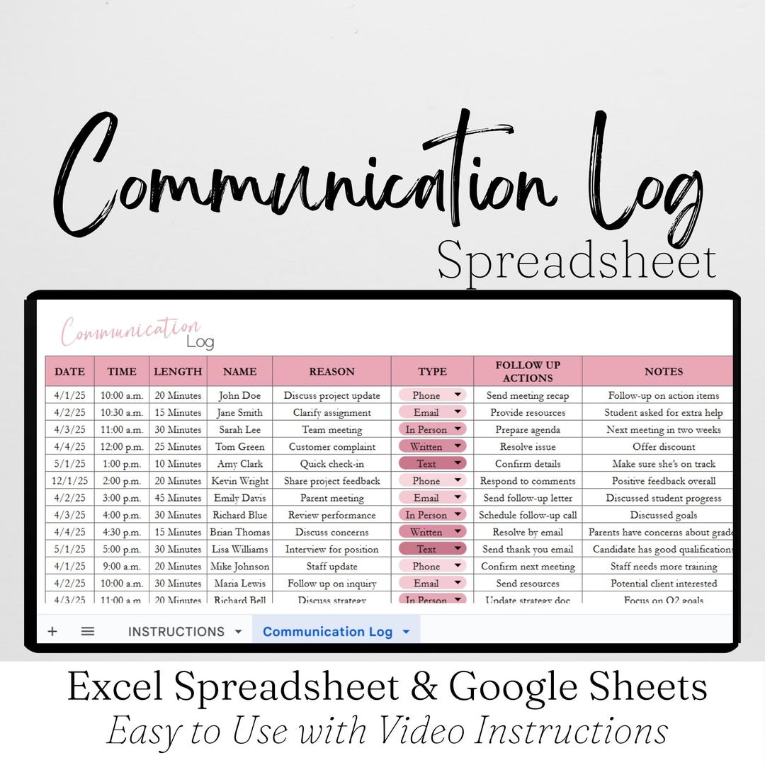 Communication Log Template, Phone Log, Email Tracker, Parent Call Log ...