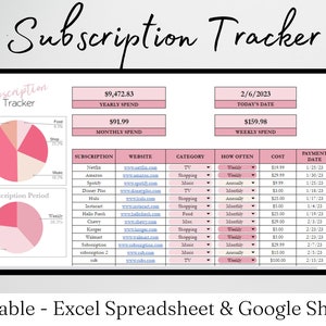 Subscription Tracker Google Sheets, Subscription Tracker Excel ...