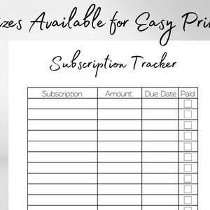 Subscription Tracker Template, Subscription Tracker Printable ...