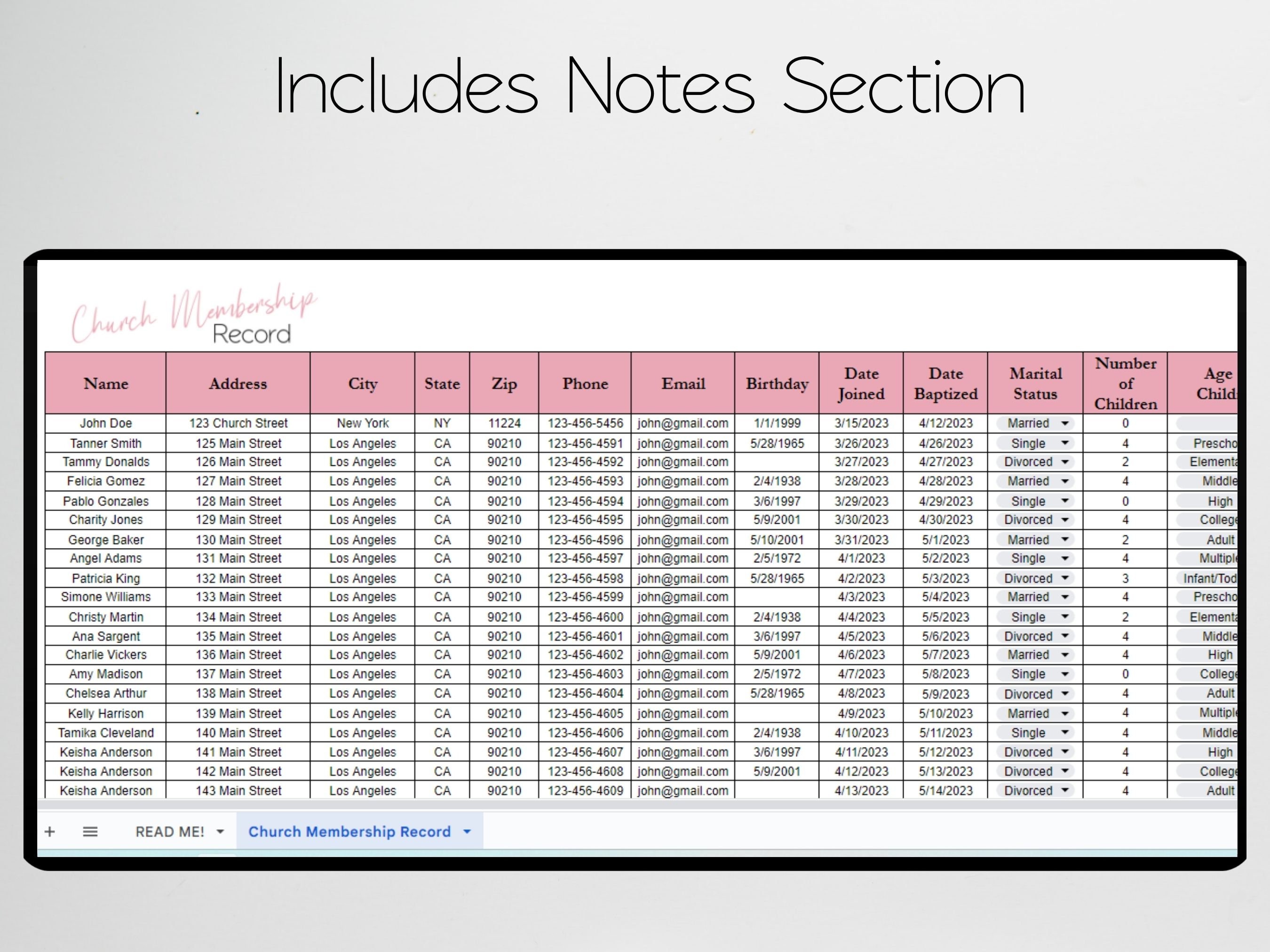 Church Membership Directory Template Excel Spreadsheet Church - Etsy