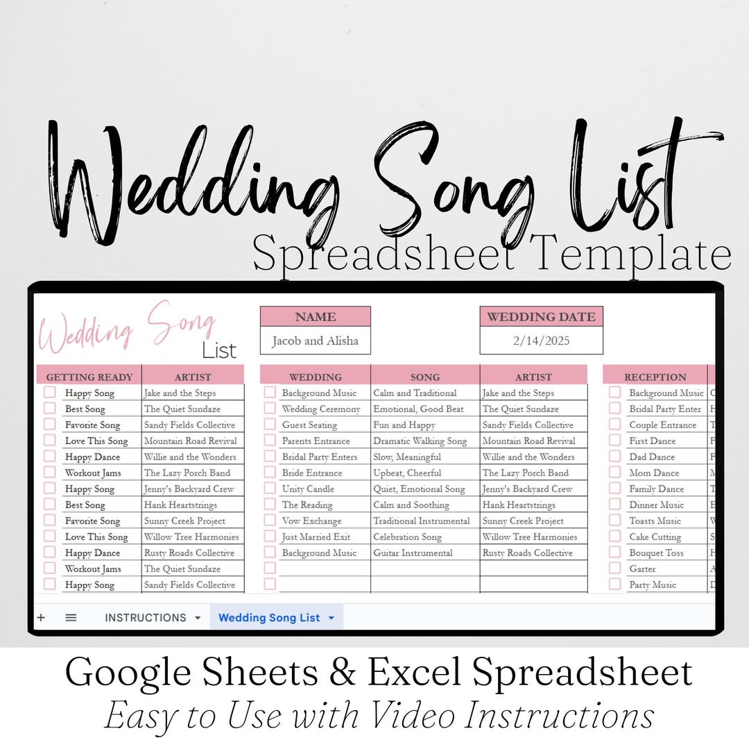 Wedding Song List Template Google Sheets, Wedding DJ Template, Wedding ...