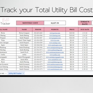 Utility Bill Tracker Excel Spreadsheet, Utilities Tracker Google Sheets ...