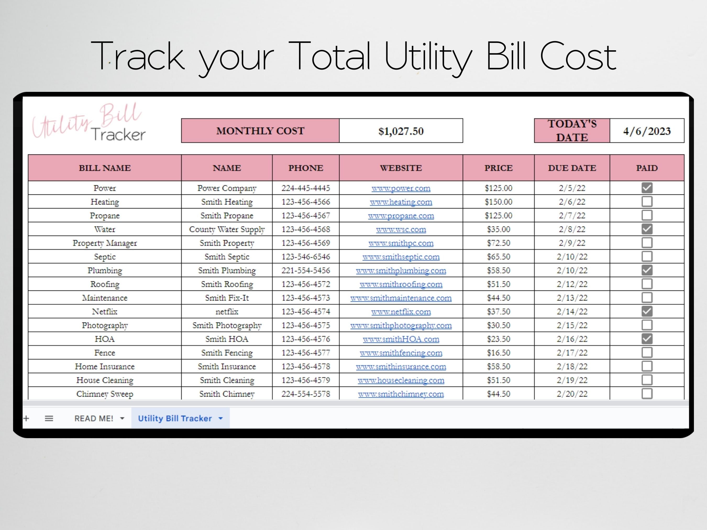 Utility Bill Tracker Excel Spreadsheet, Utilities Tracker Google Sheets ...