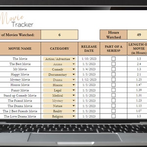 Movie Tracker Excel Spreadsheet, Movies Tracking Google Sheets, Film ...