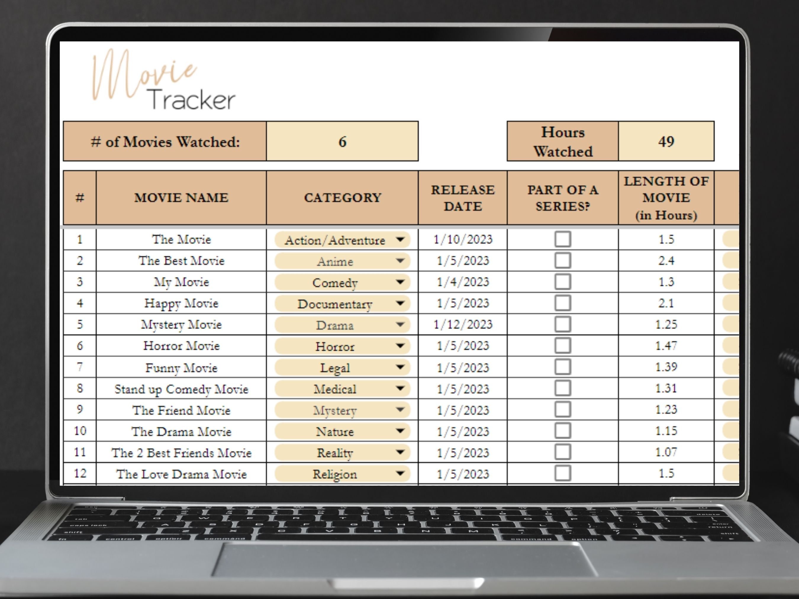 Movie Tracker Excel Spreadsheet Movies Tracking Google - Etsy