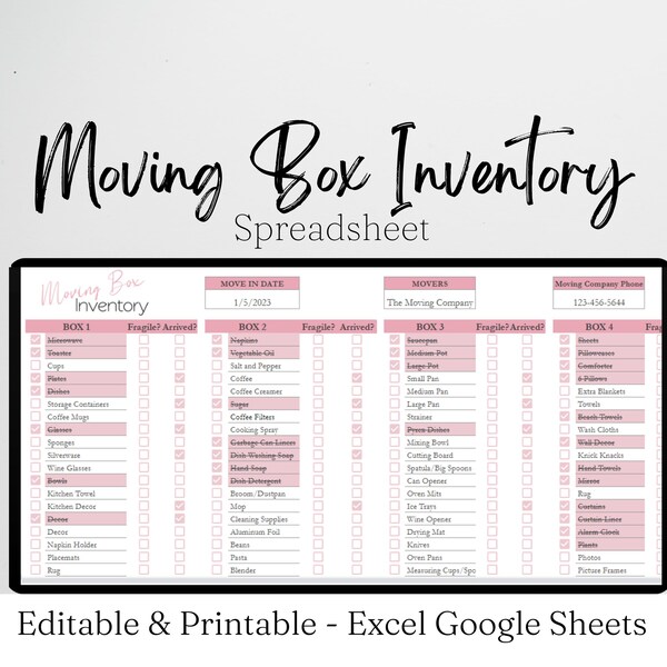 Moving Box Spreadsheet - Etsy