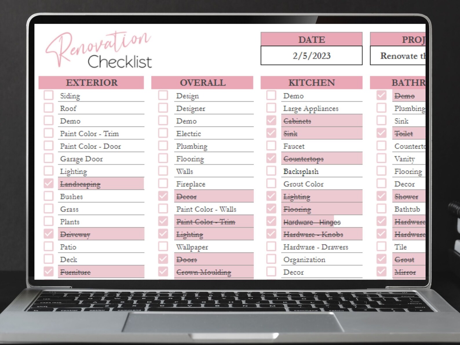 Home Renovation Checklist Home Renovation Spreadsheet - Etsy