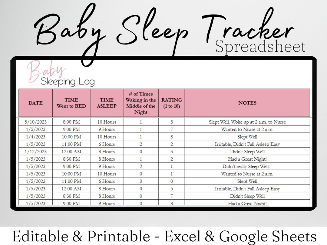 Baby Sleeping Tracker, Baby Sleeping Log Google Sheets, Baby Sleep ...