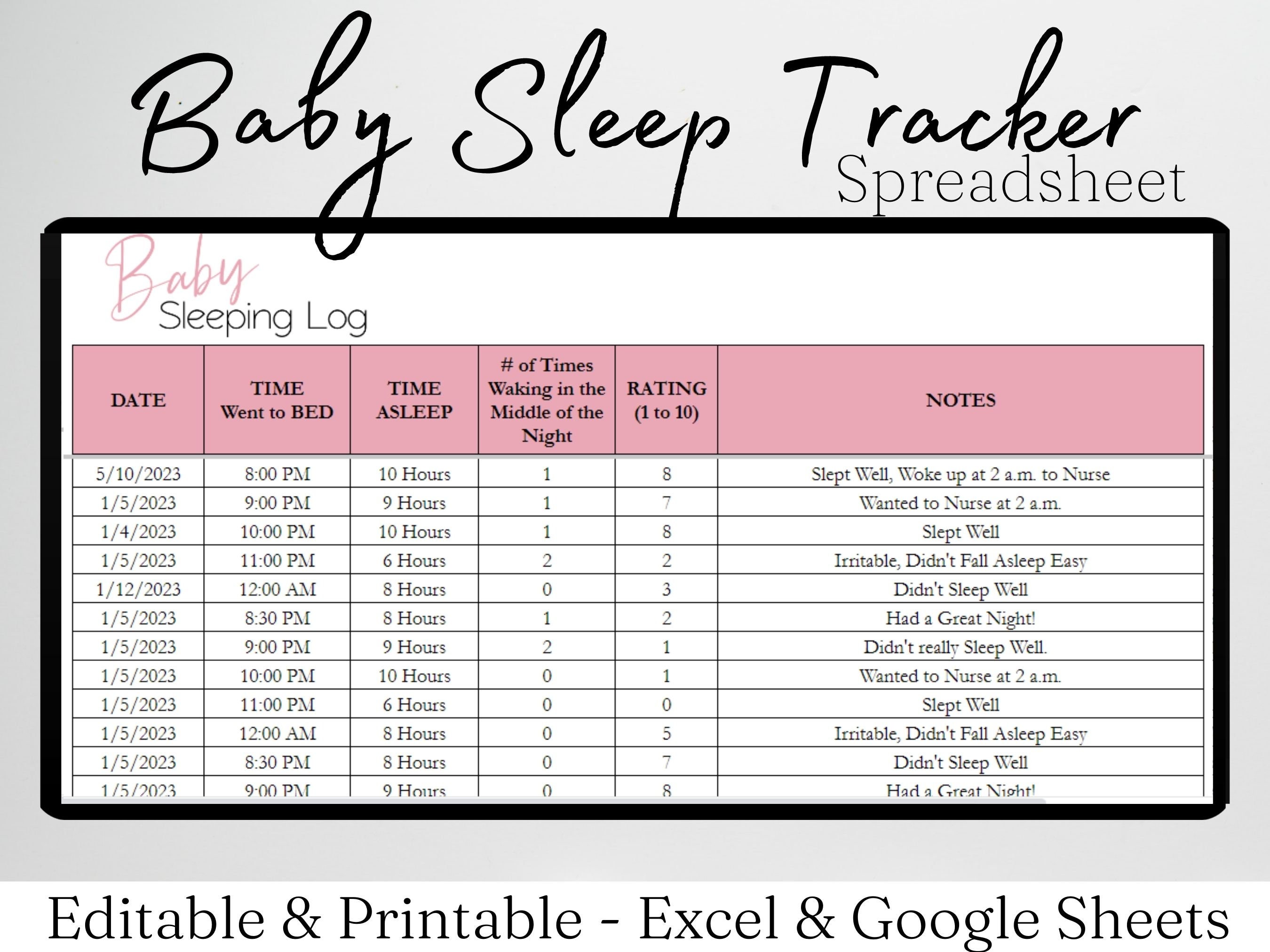 Baby Sleeping Tracker, Baby Sleeping Log Google Sheets, Baby Sleep ...