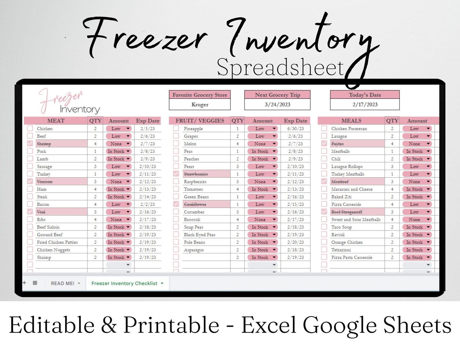 Freezer Inventory Template Freezer Checklist Freezer List - Etsy