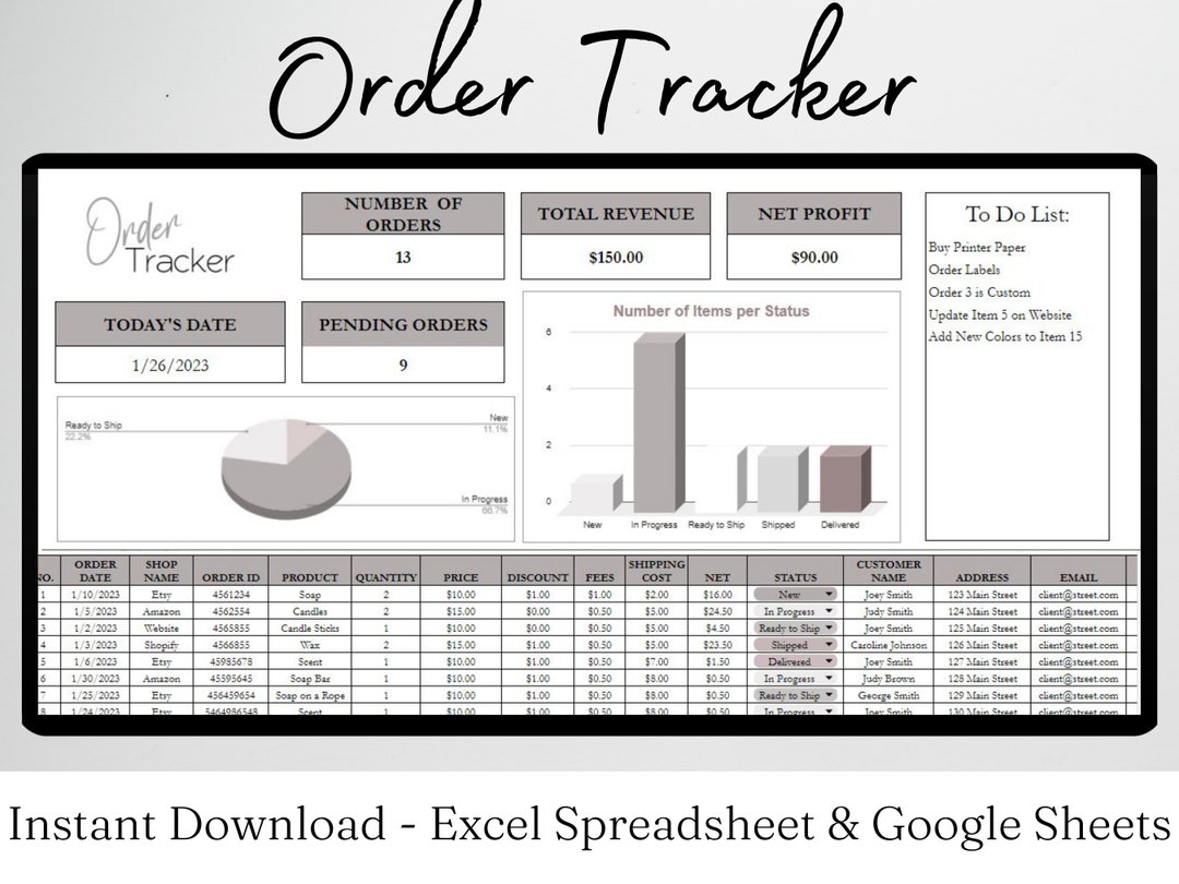 Order Tracker Spreadsheet, Order Tracker Excel, Order Tracker Google ...