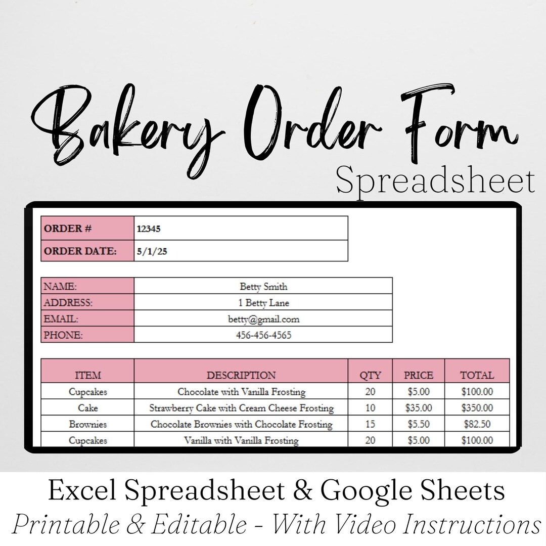 Bakery Order Form Template, Cake Order Form, Cookie Order Form, Food ...