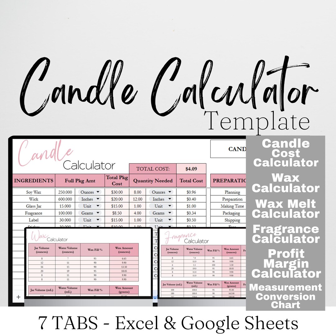 Candle Calculator Spreadsheet Template Google Sheets, Fragrance ...