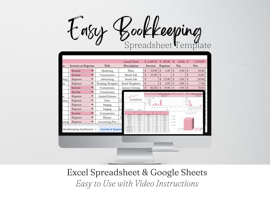 Easy Bookkeeping Spreadsheet, Bookkeeping Template, Bookkeeping Small ...
