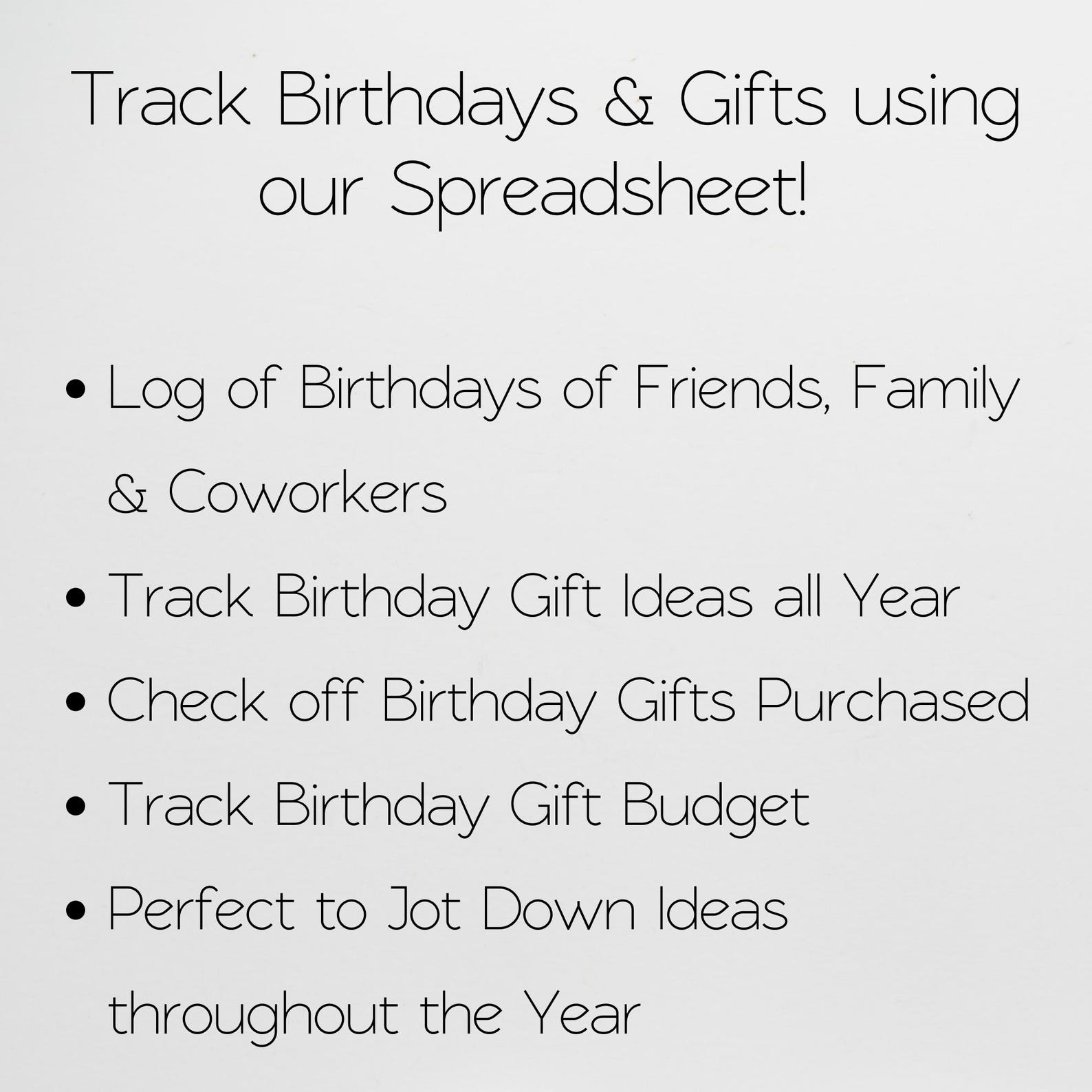 Birthday Tracker Template Excel Spreadsheet, Birthday Gift Tracker ...