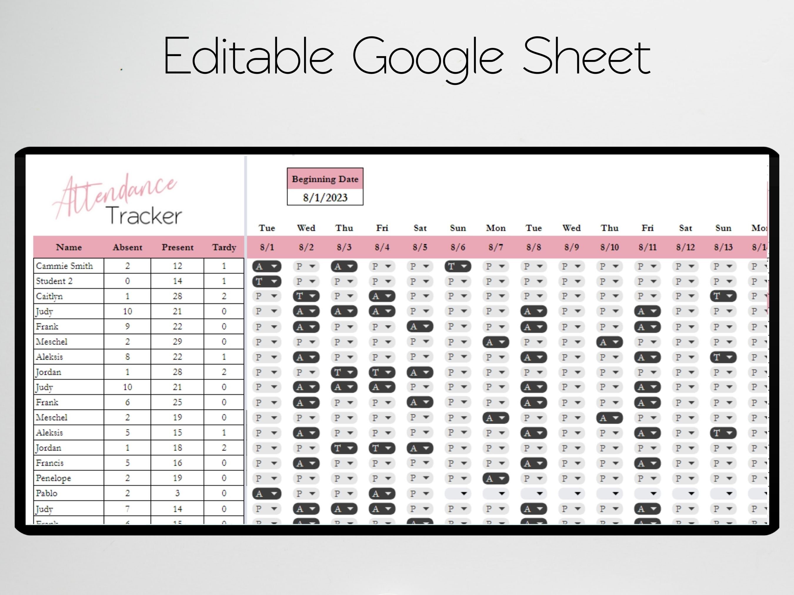 Attendance Sheet Attendance Tracker for Google Sheets - Etsy