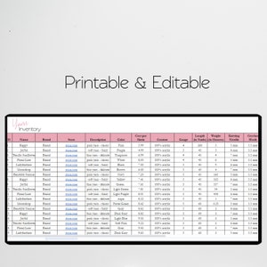 Yarn Inventory Tracker Excel Spreadsheet, Yarn Organizer Worksheet ...