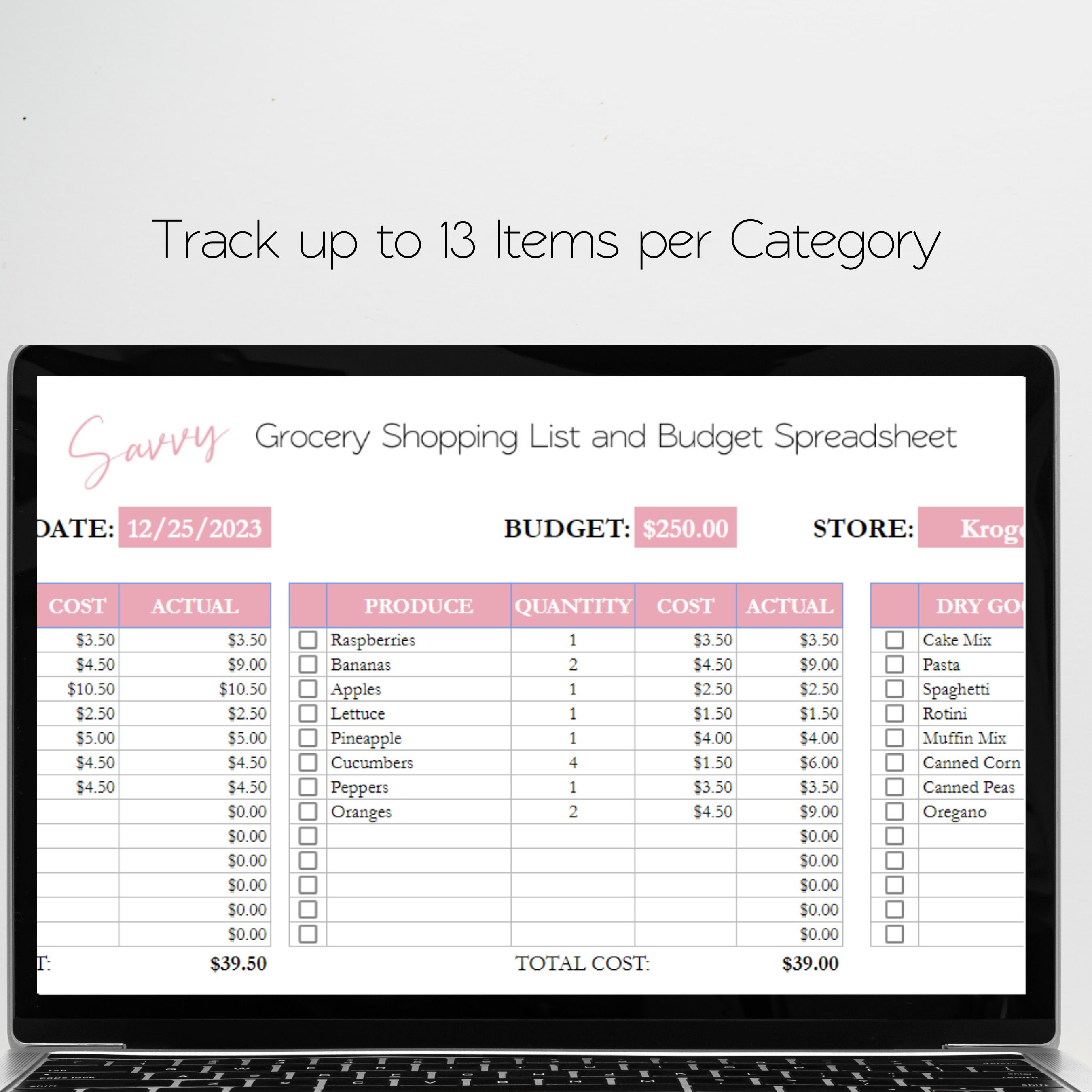 Grocery Budget Spreadsheet, Grocery Shopping List Template Groceries ...
