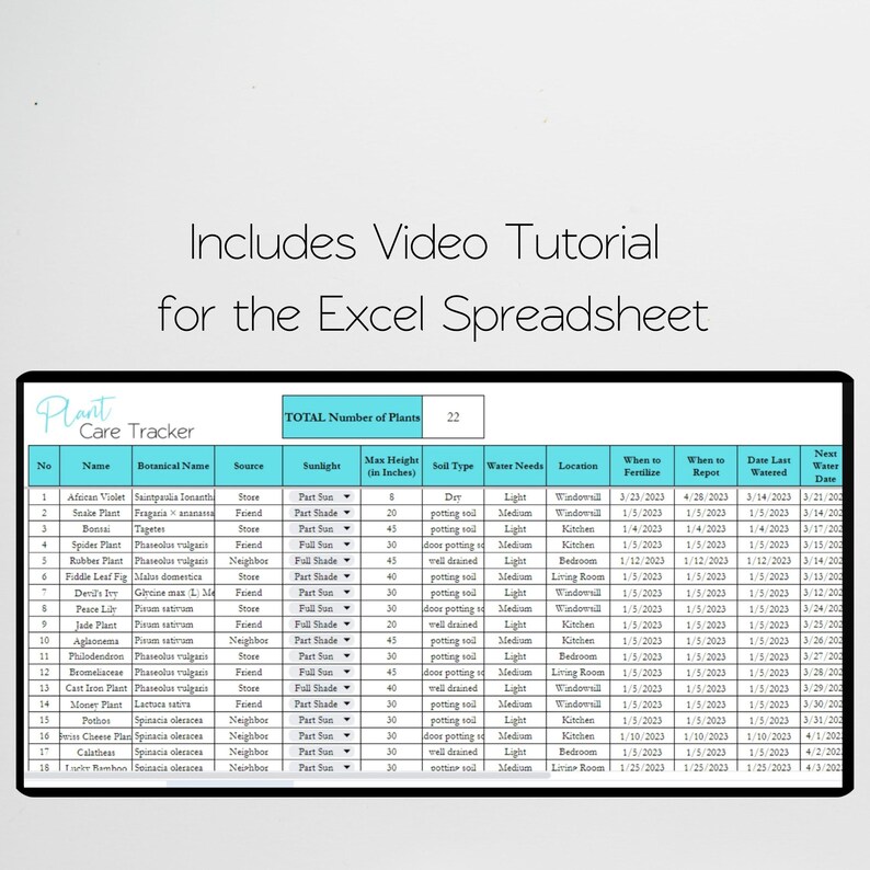 Plant Care Tracker Excel Spreadsheet, Houseplants Care, House Plant ...