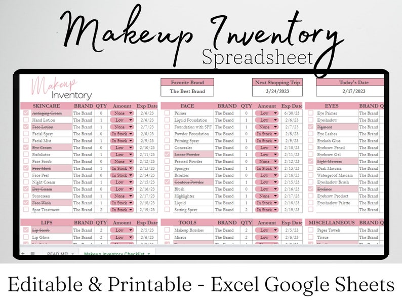 Makeup Inventory Management Makeup Artist Makeup Planner - Etsy