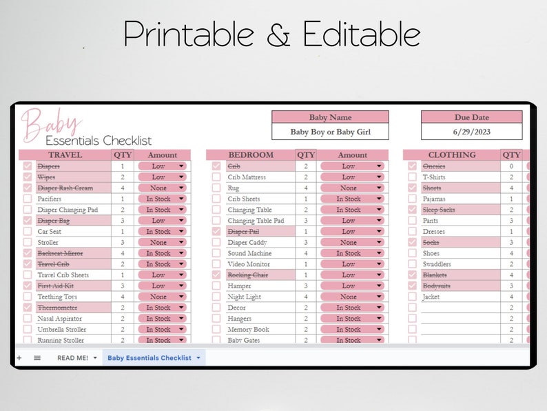 Baby Essentials Checklist Google Sheets, Baby Registry Checklist ...
