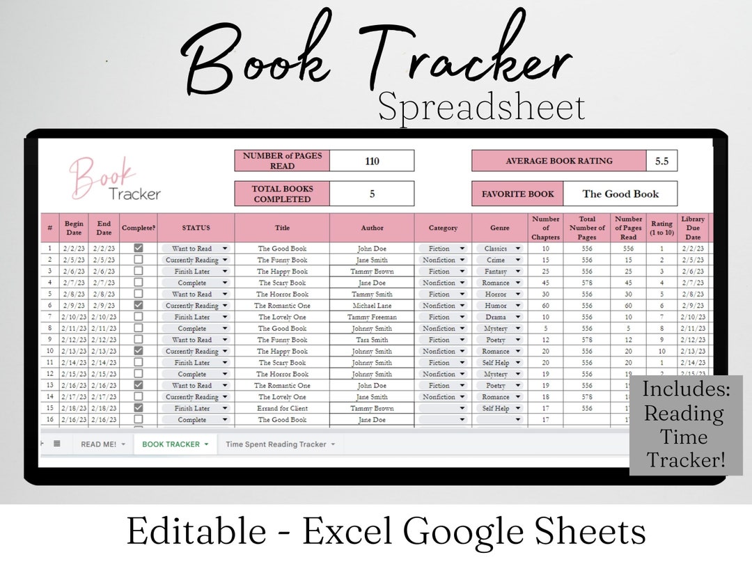 Book Tracker Journal, Book Tracker Excel, Reading Planner, Book Tracker ...