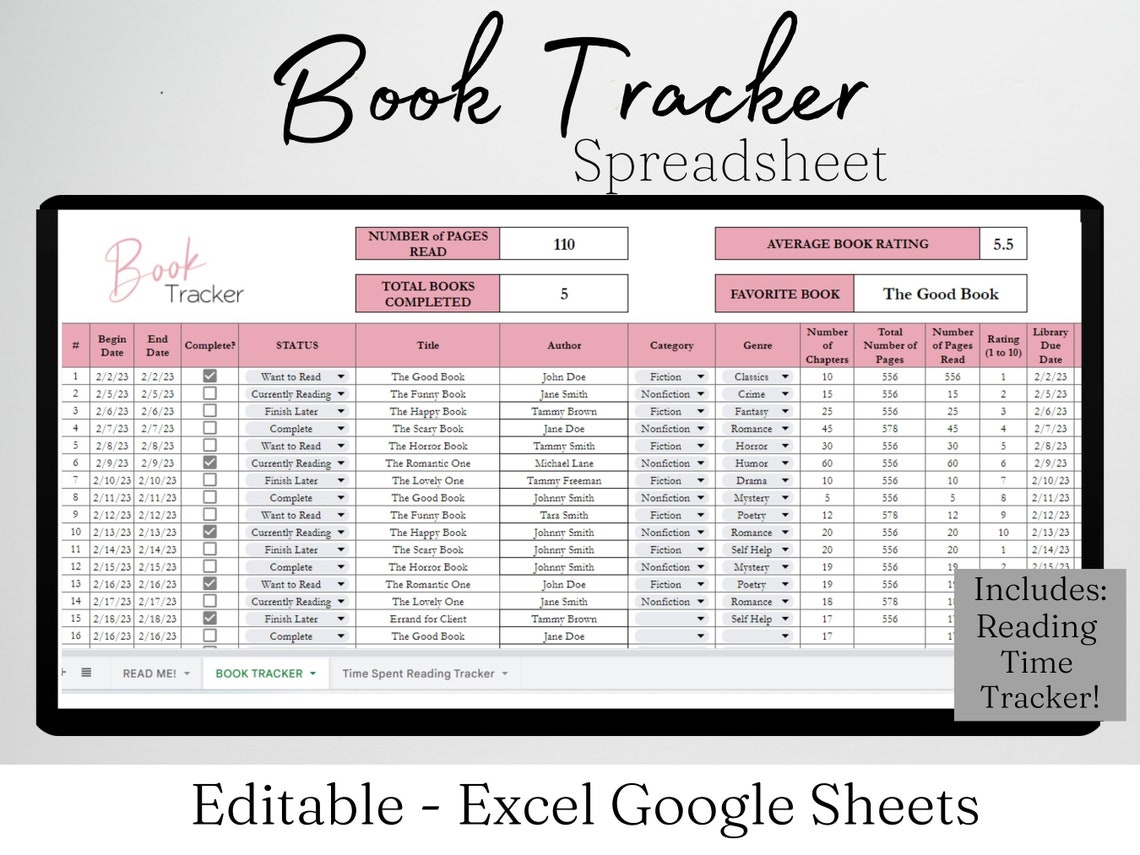 Book Tracker Journal Book Tracker Excel Reading Planner - Etsy