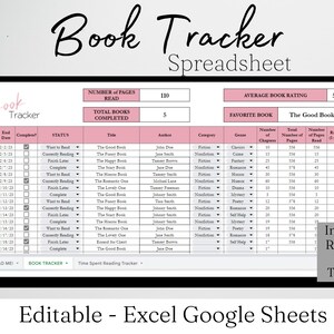 Book Tracker Journal, Book Tracker Excel, Reading Planner, Book Tracker ...