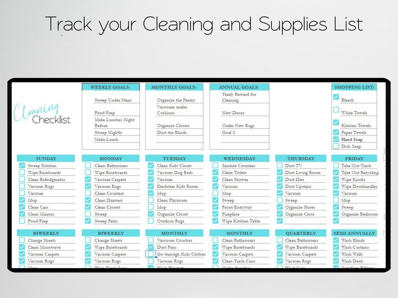 Cleaning Check List Cleaning Checklist Spreadsheet Cleaning - Etsy