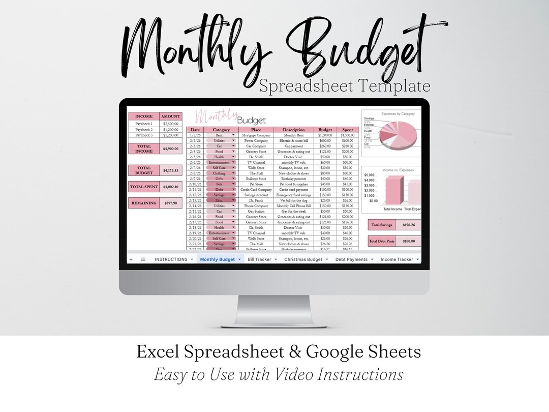 Monthly Budget Google Sheets Budgeting Spreadsheet, Digital Budget ...